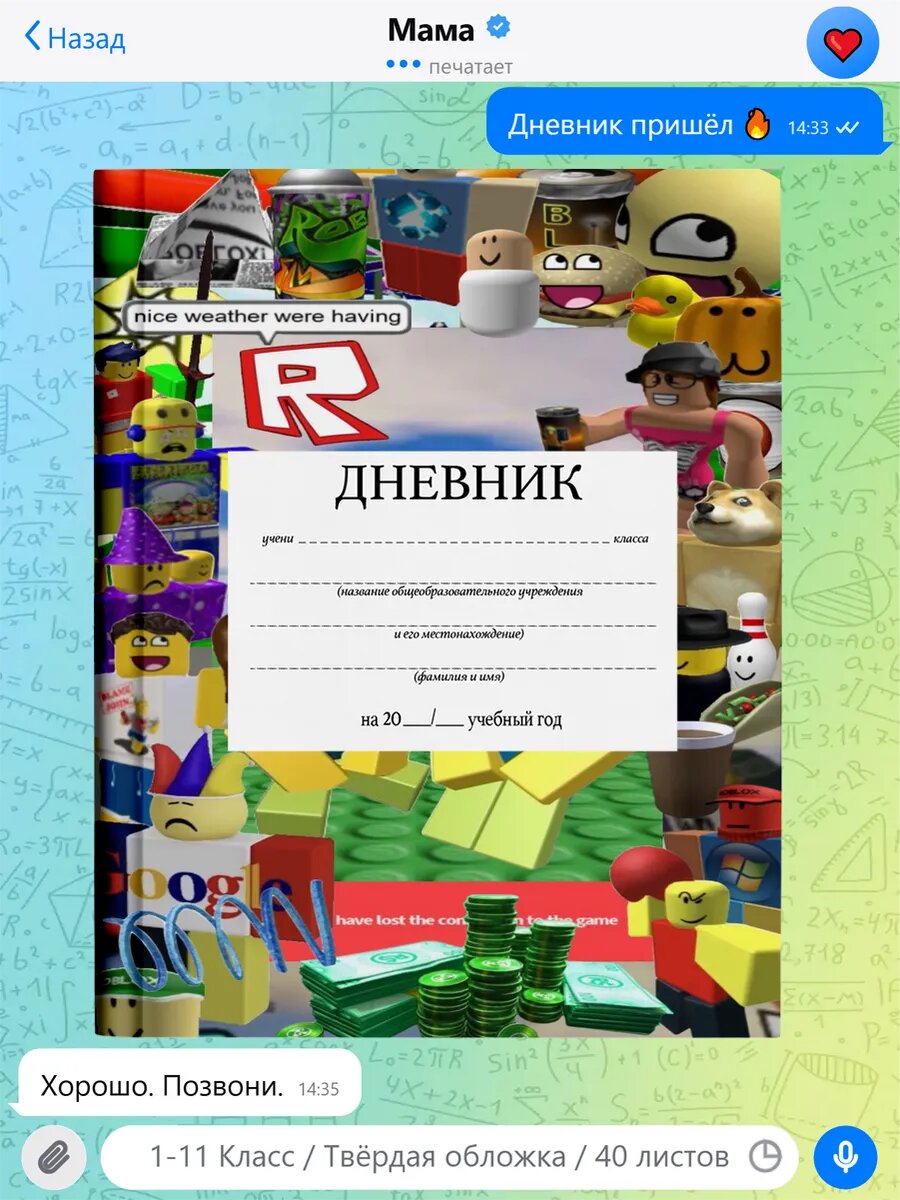 Школьный дневник с принтом Роблокс
