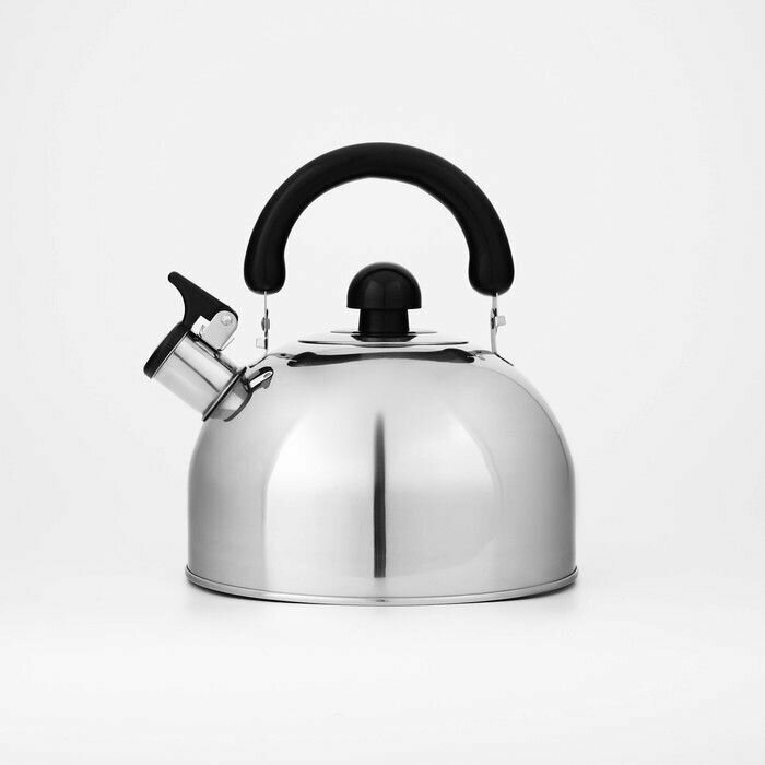 Чайник со свистком из нержавеющей стали Доляна Чёрная ночь , 3 л, фиксированная ручка, цвет хромированный