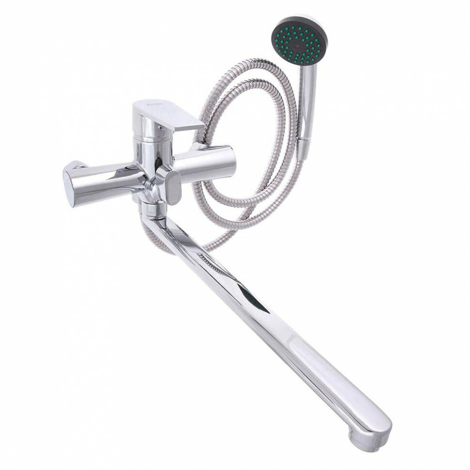 СоюзКран SK08-P105, Смеситель для ванны (длинный излив 35 см, с душевым набором, керамический картридж 35 мм, материал цинк)