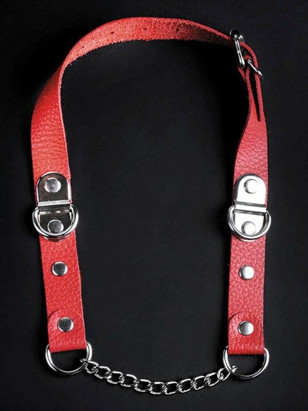 Кляп Sitabella 3095, кожаный, регулируемый, с цепочкой, красный