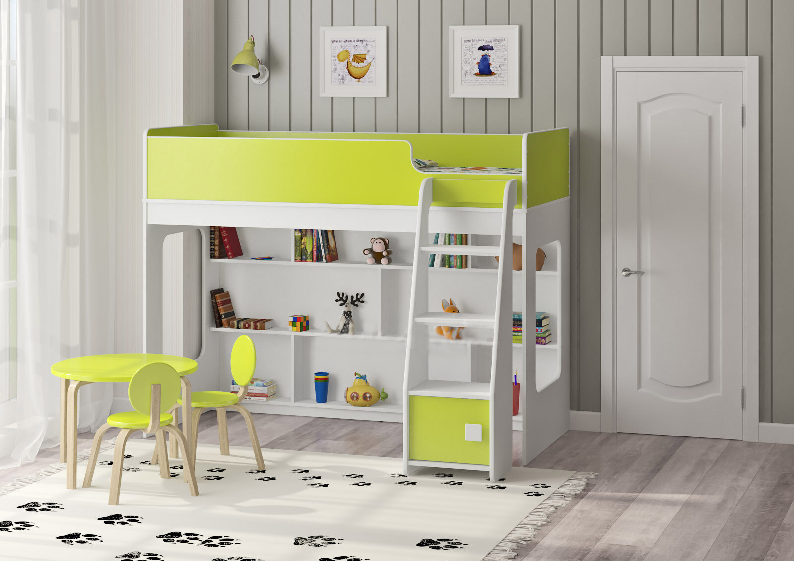 Кровать чердак Л-42.3.1 Белый Лайм