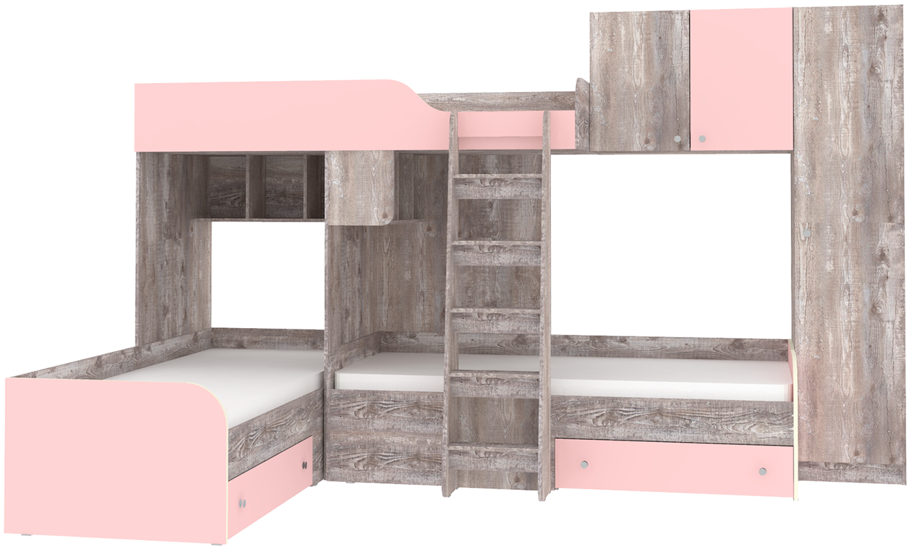 Кровать чердак Трио 2 Бетон Розовый