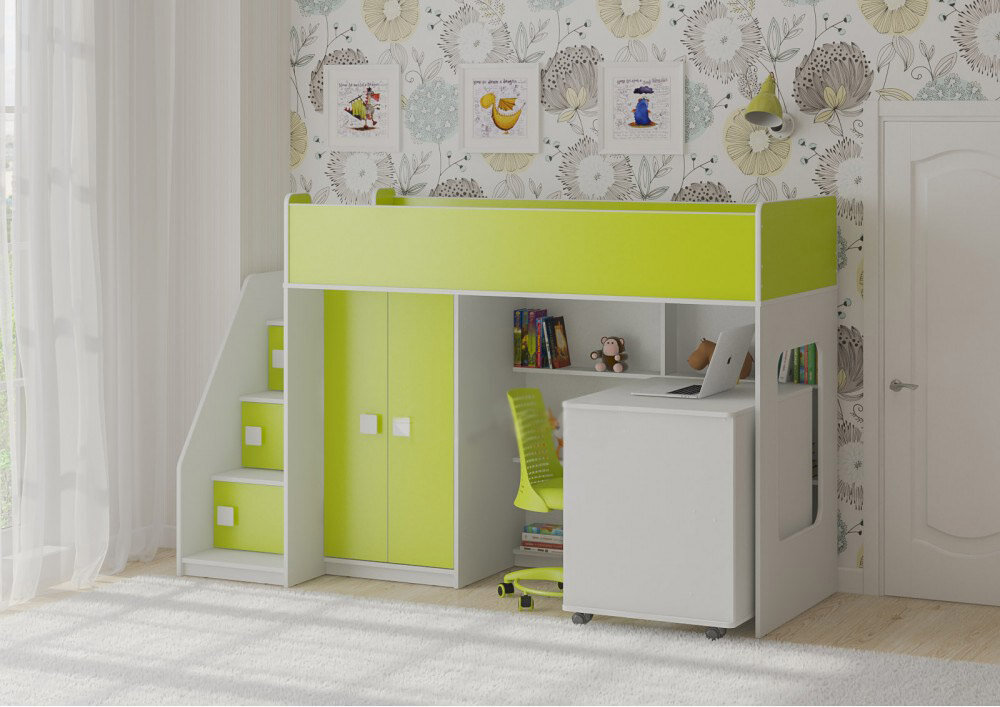 Кровать чердак Л-43.1.3 Белый Лайм