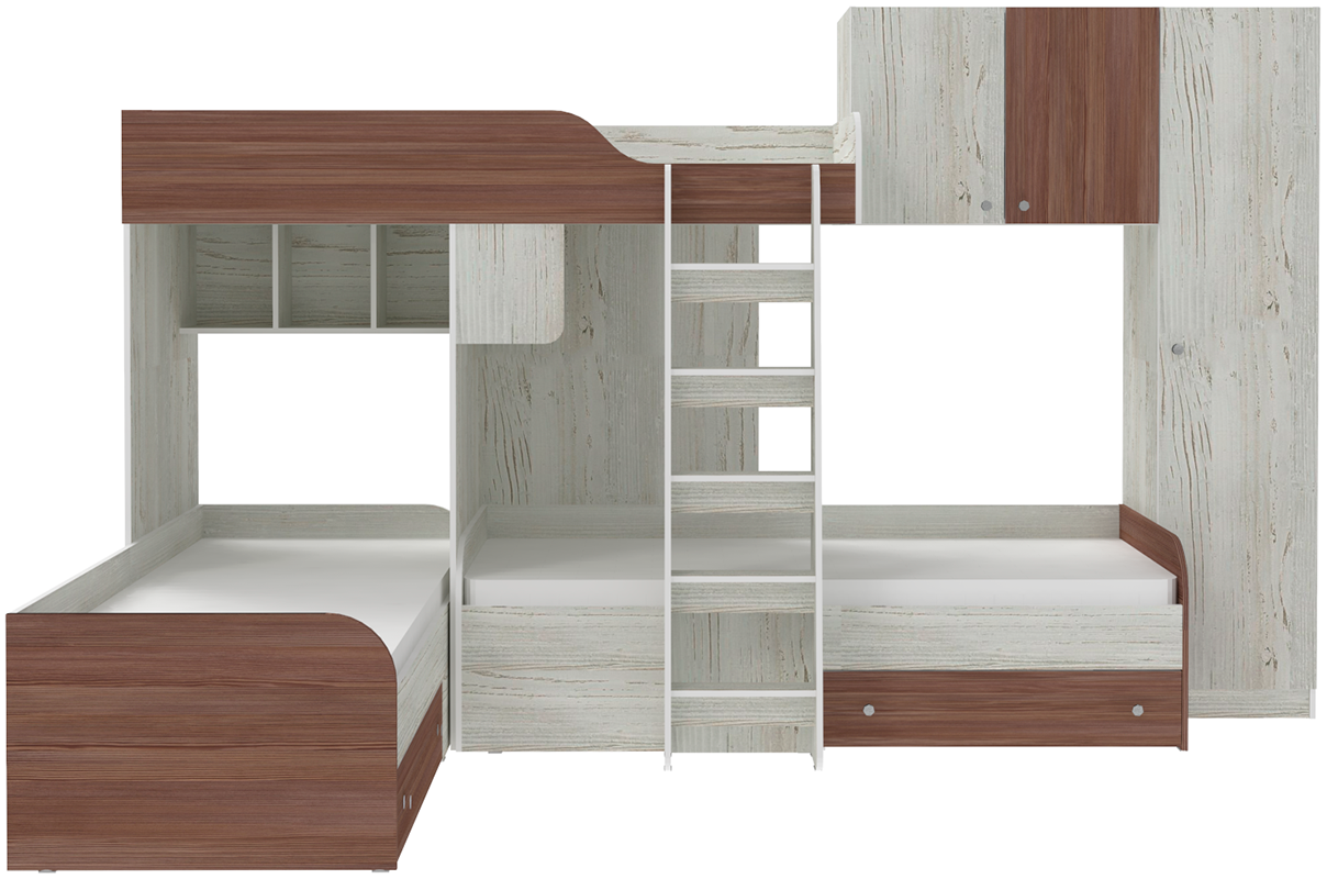 Кровать чердак Трио 2 Винтерберг Бодего Темный