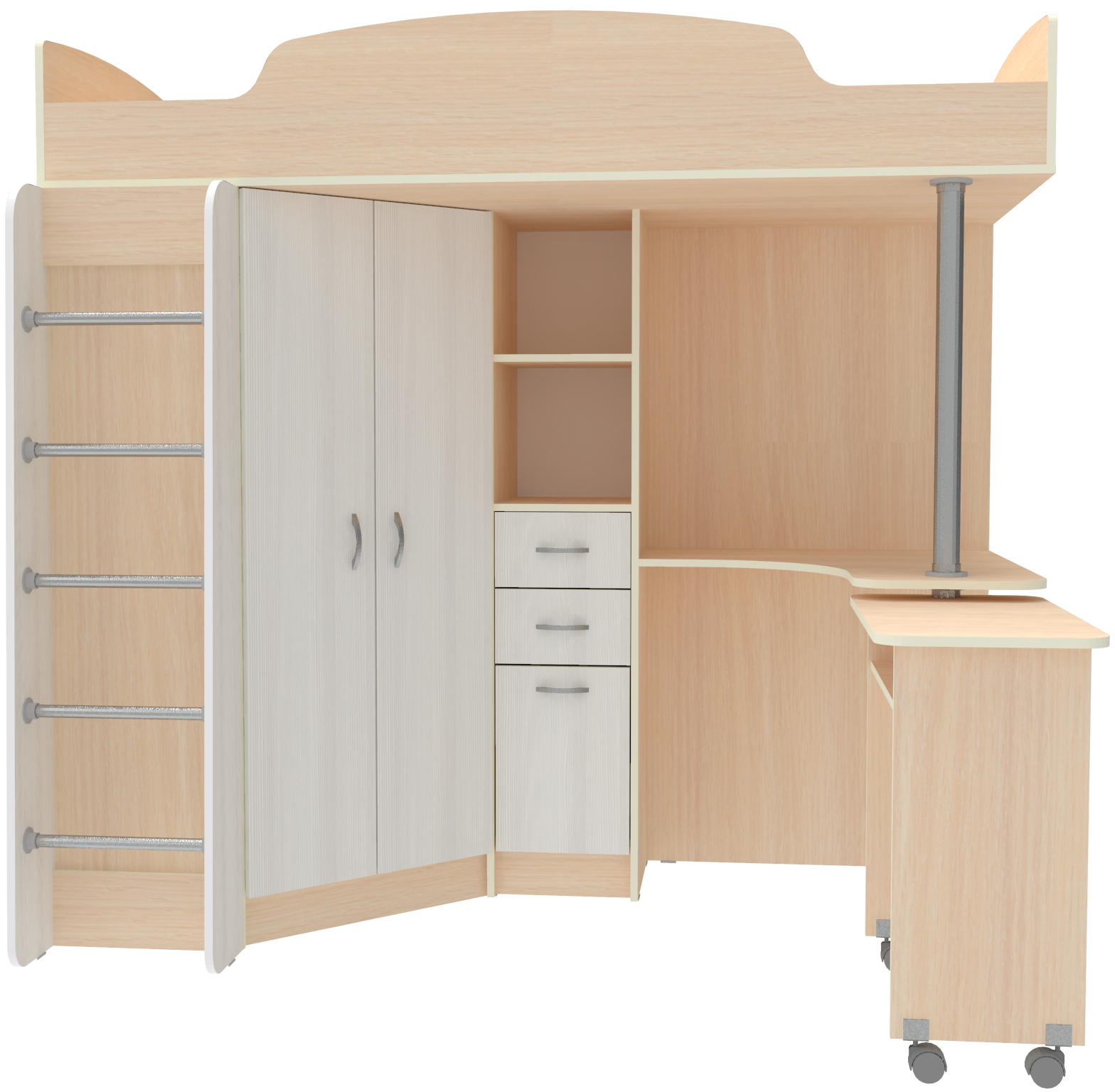 Кровать чердак Теремок-1 Дуб Молочный Белое Дерево