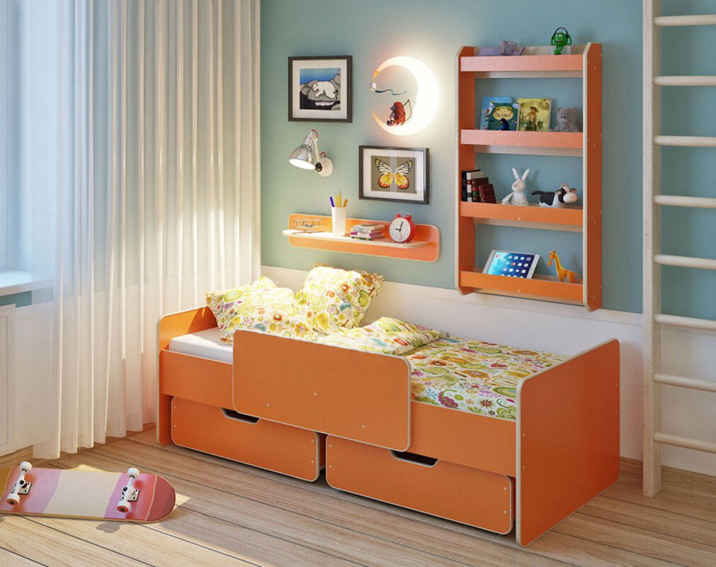 Детская кровать Л-14.1 с полками Оранжевый