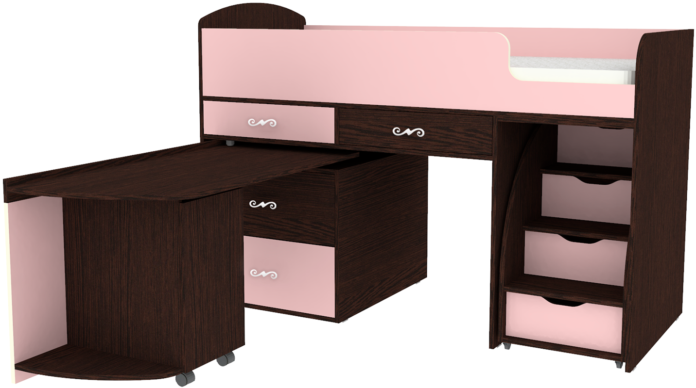 Кровать чердак Малыш 6 Венге - Розовый