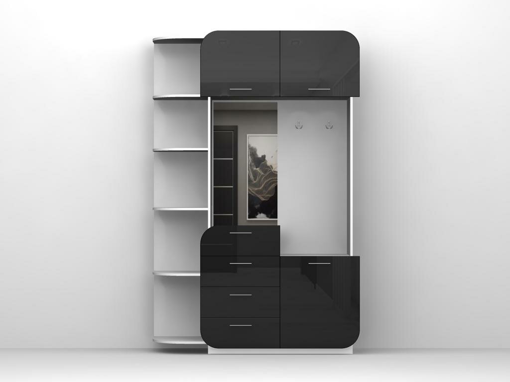 Прихожая Модерн-4 МДФ Черный для одежды с зеркалом 140*220*40