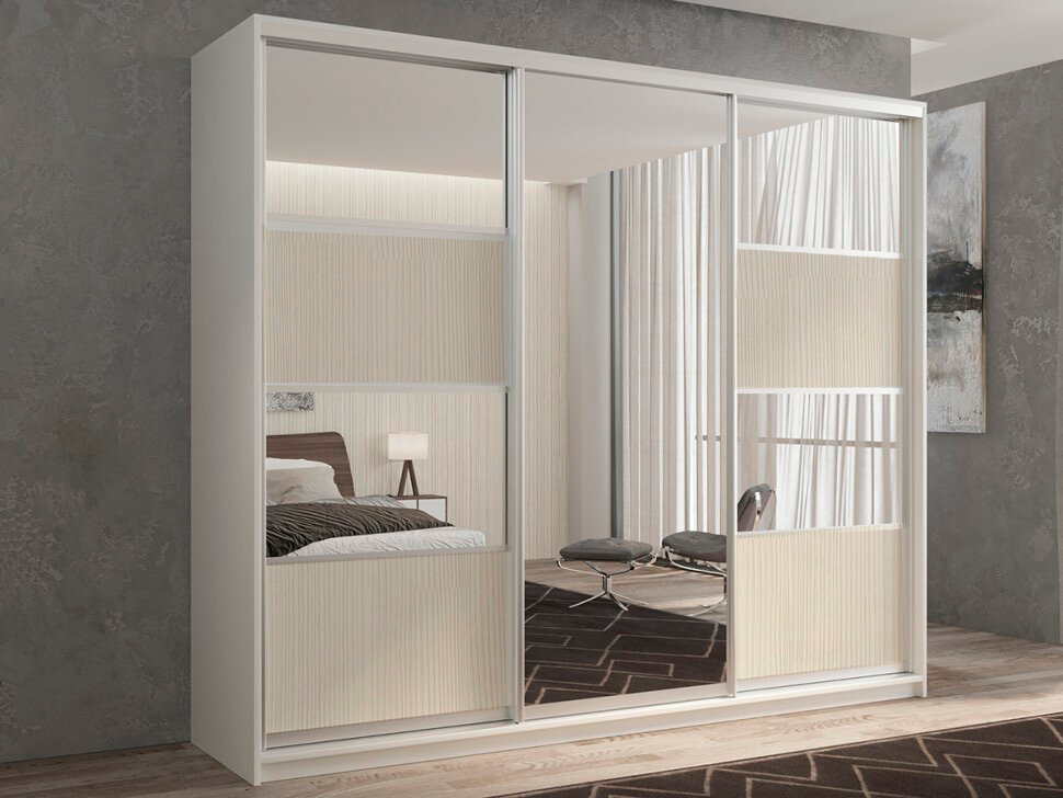 Шкаф купе для одежды Касст 3, МФ-Купе, 160х60х220, платье/белье/платье, цвет бодега белая