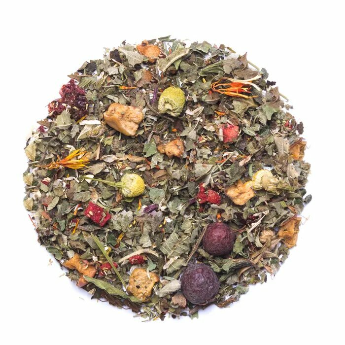 Травяной чай "Ягодное лето", вишня, ягоды клубники и черной смородины, лист малины, цвет липы, сафлор, кусочки яблока, боярышник, сенна 100 гр.