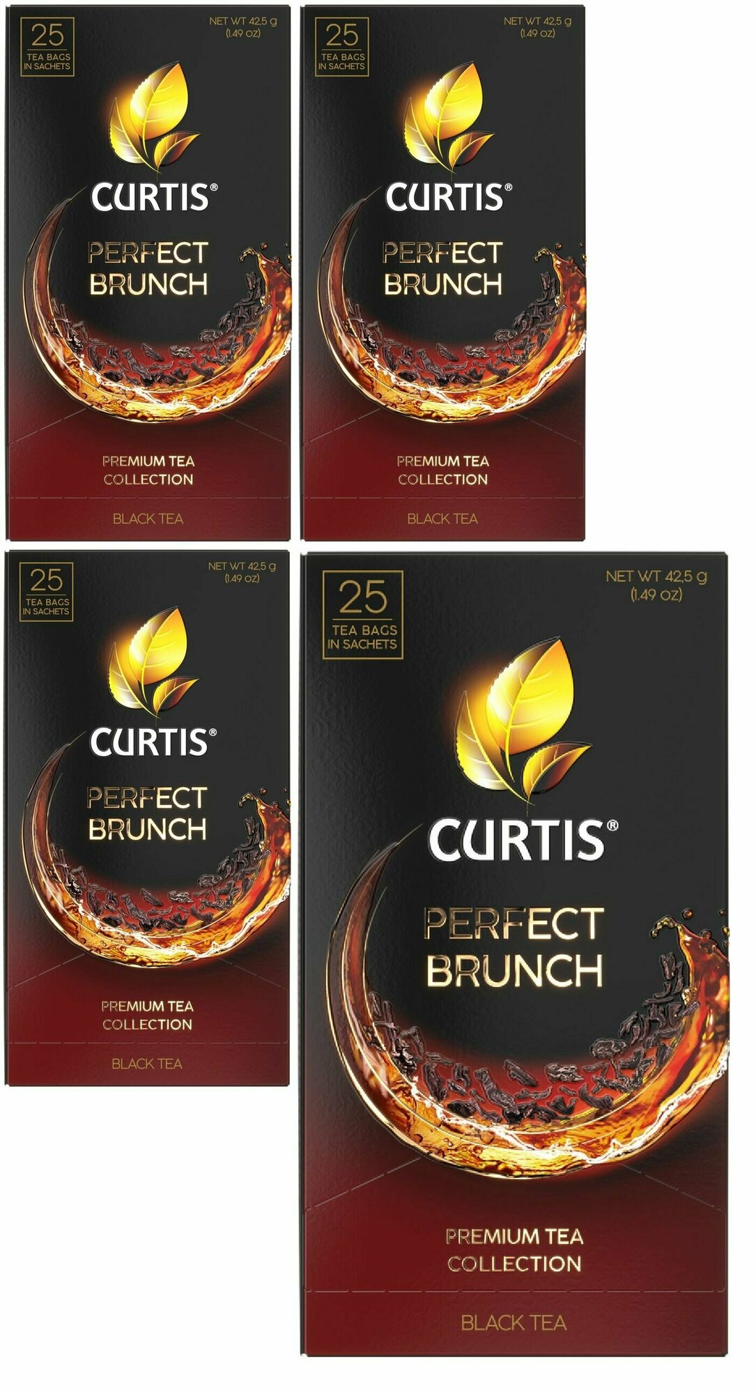 Чай в пакетиках, "CURTIS Perfect Brunch", чёрный, (25 пакетиков по 1.7г) 4 упаковки