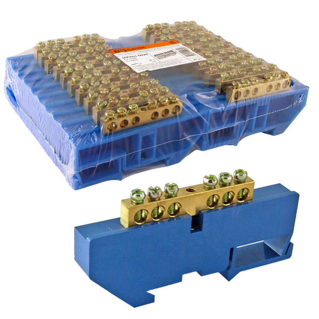 Шина нулевая N, с изолятором на DIN-рейку, стойка большая, 6 групп, 6х9 мм, TDM Electric, SQ0801-0026