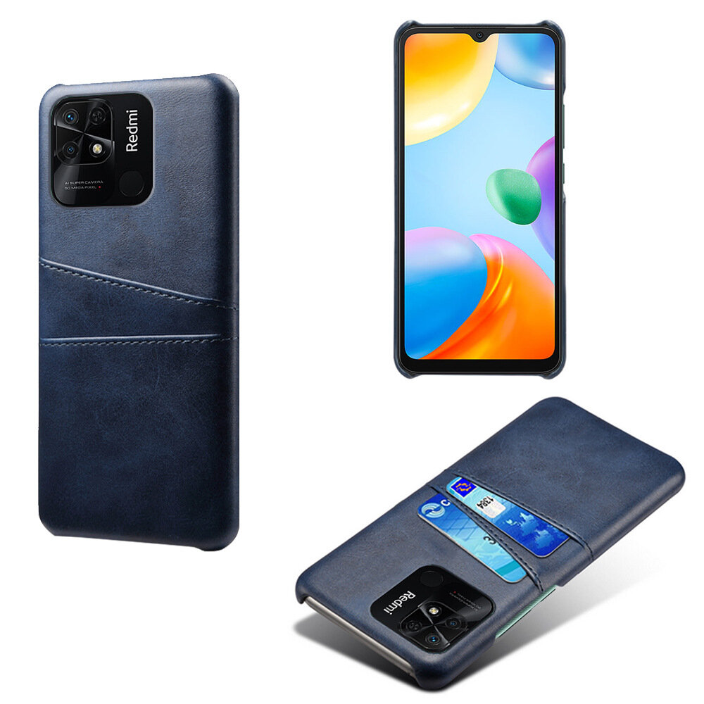 Чехол накладка бампер MyPads Buffalo scomparto для Xiaomi Redmi 10A из эко-кожи с отделениями для банковских карт синий