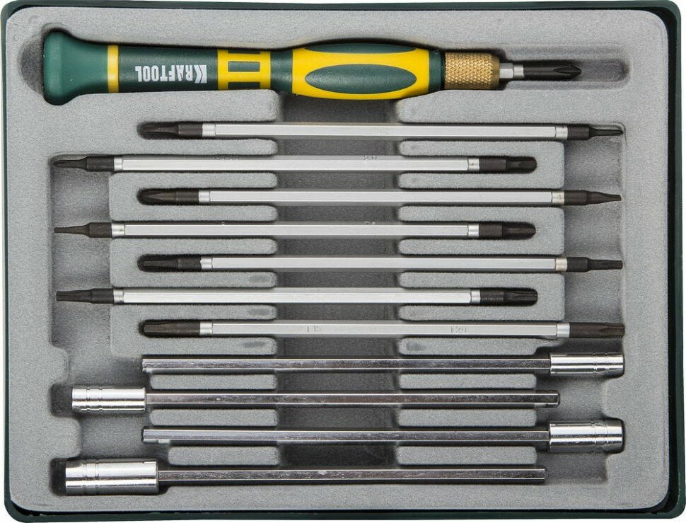 KRAFTOOL X-Turbo отвертка для точных работ со сменными стержнями и головками 12 предм, KRAFTOOL, ( 25611-H12 )