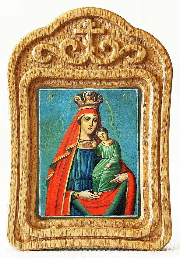 Икона Божией Матери "Избавление от бед страждущих" (лик № 231), в резной деревянной рамке