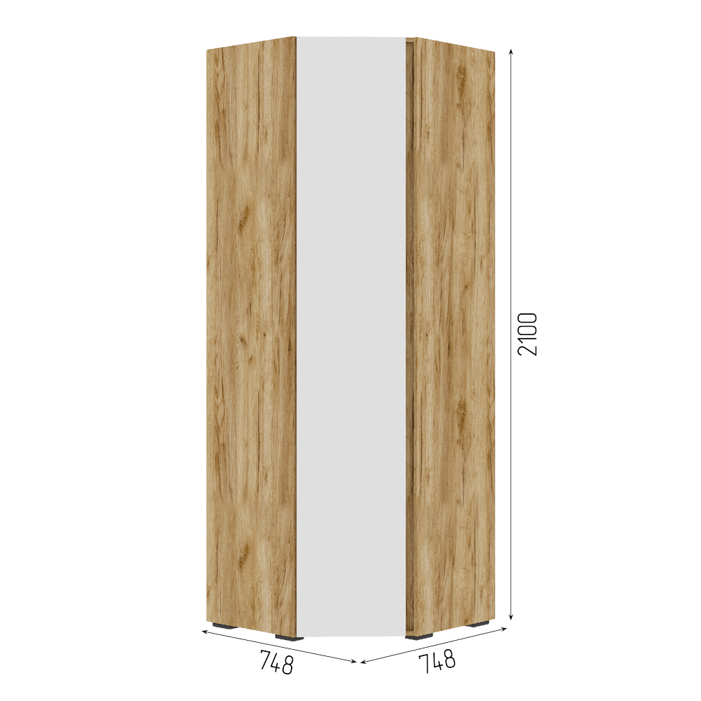 Шкаф угловой СтендМебель Хелен ШК 04 Белый/Дуб Крафт Золото Размеры: Высота 2100мм Глубина 748мм Ширина 748мм