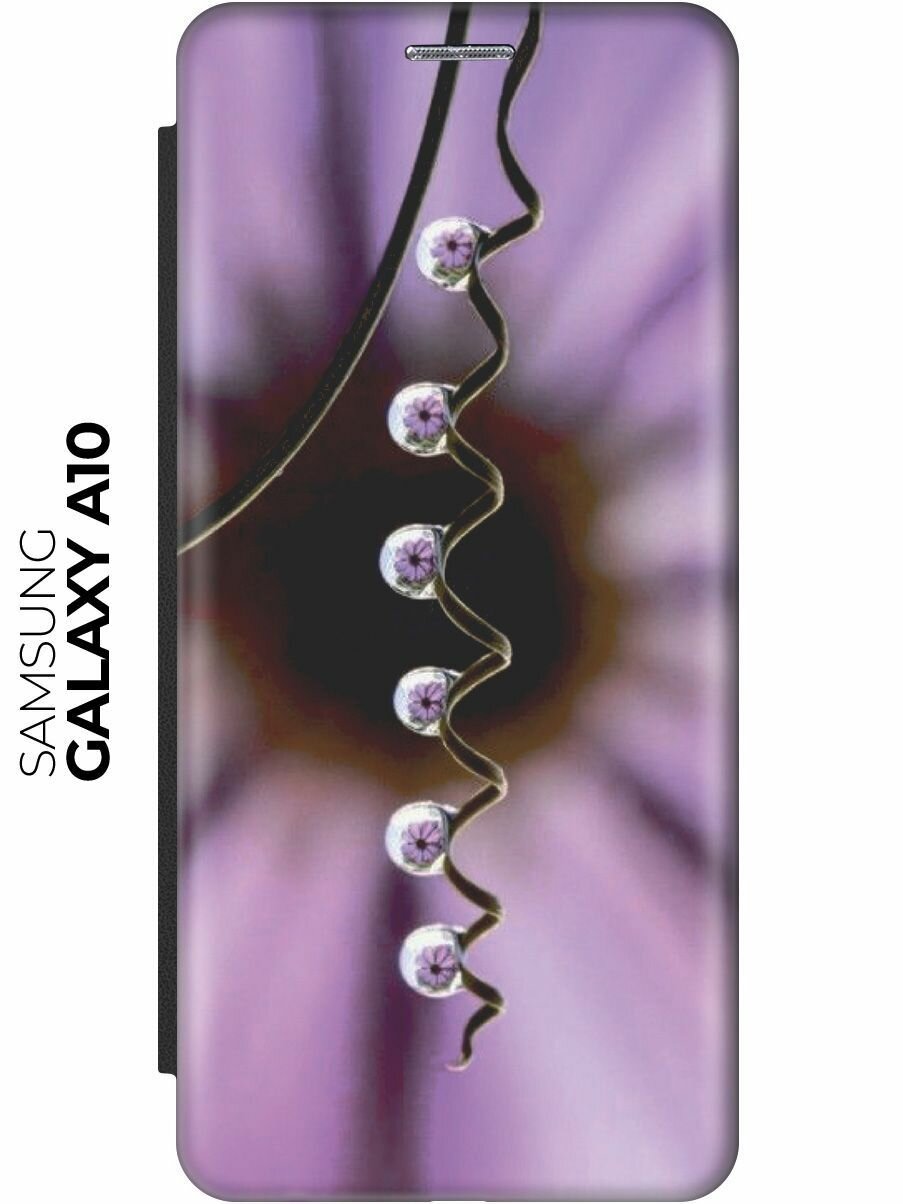 Чехол-книжка Капли на травинке на Samsung Galaxy A10 / Самсунг А10 черный