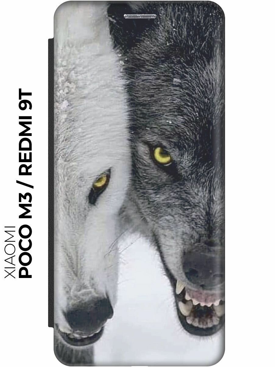 Чехол-книжка Два волка на Xiaomi Redmi 9T / Poco M3 / Сяоми Поко М3 / Сяоми Редми 9Т черный