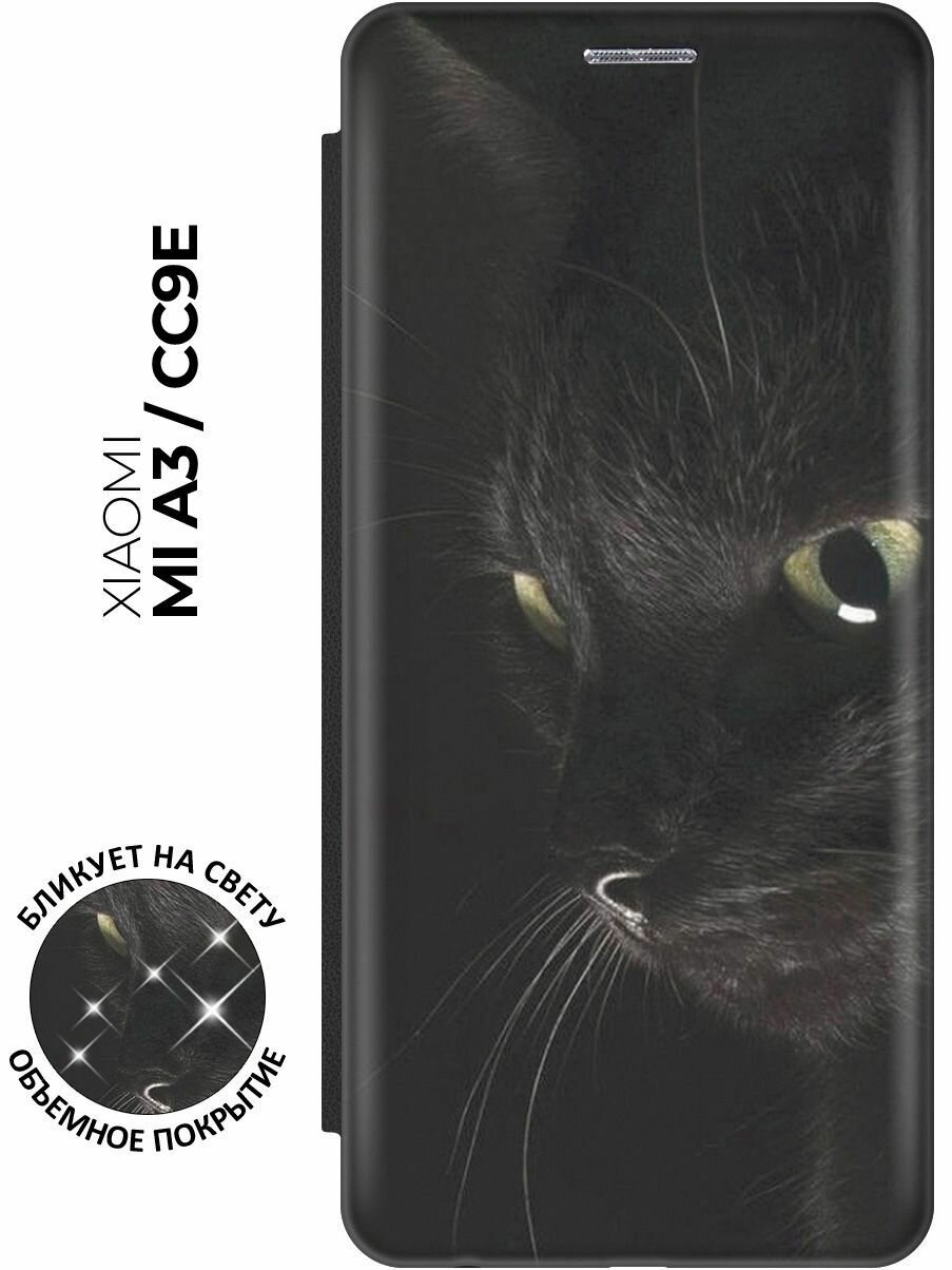 Чехол-книжка Черный кот на Xiaomi Mi A3 / CC9e / Сяоми Ми А3 / Ми СС9е с эффектом блика черный