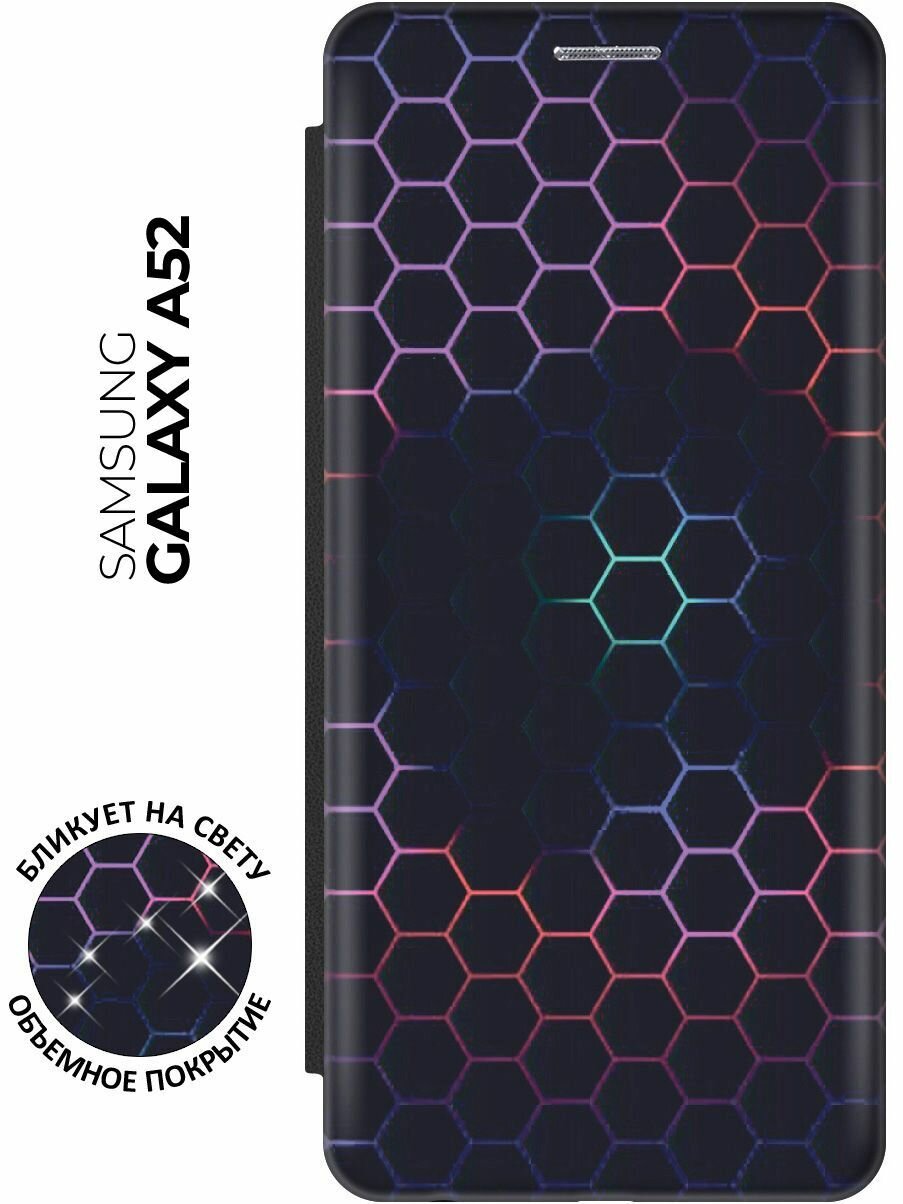 Чехол-книжка Светящиеся соты на Samsung Galaxy A52 / Самсунг А52 с эффектом блика черный