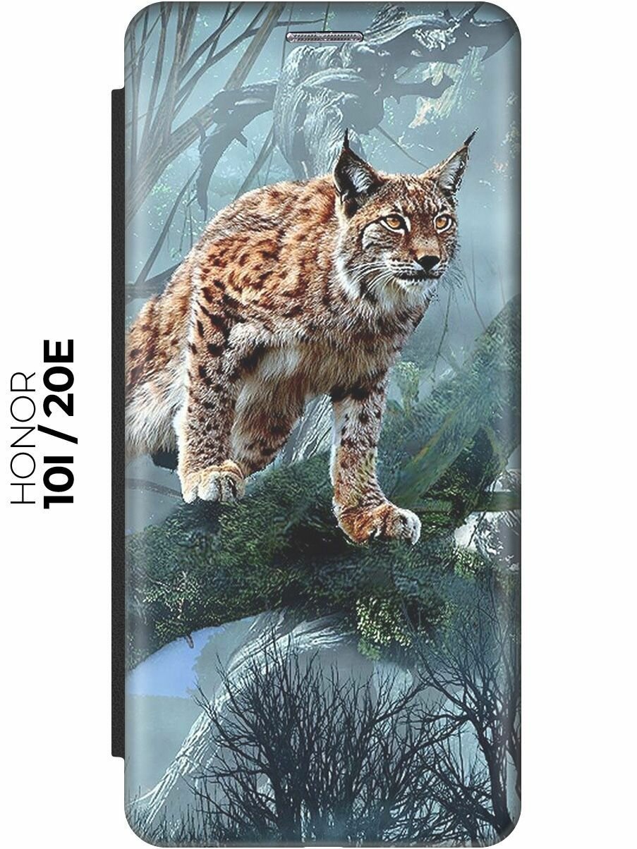 Чехол-книжка Дикая рысь на Honor 10i / 20e / Хонор 10 ай / 20е черный