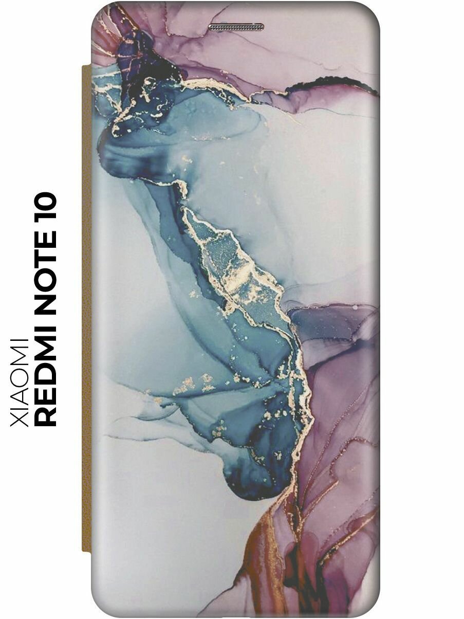 Чехол-книжка Сине-розовый мрамор на Xiaomi Redmi Note 10 / Note 10S / Poco M5s / Сяоми Редми Ноут 10 / Ноут 10С / Поко М5с золотой