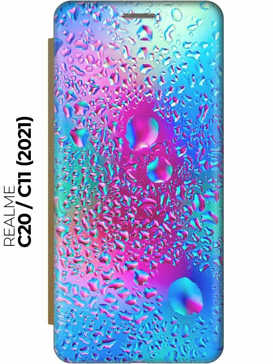 Чехол-книжка Капли на стекле на realme C20 / C11 (2021) / Рилми С20 / С11 (2021) золотой