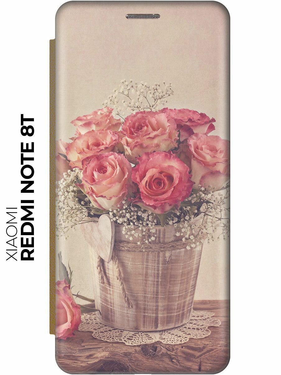 Чехол-книжка Винтажные розы на Xiaomi Redmi Note 8T / Сяоми Редми Ноут 8Т золотой