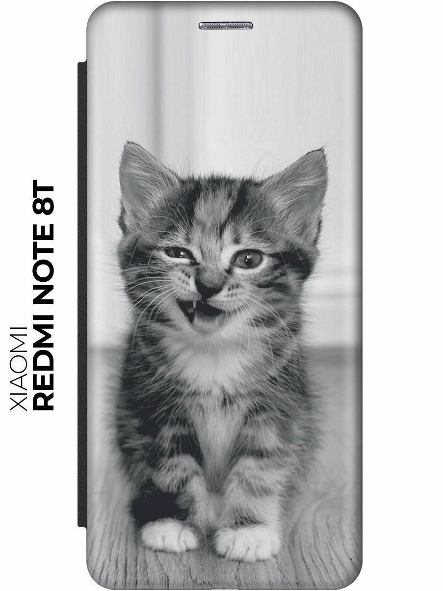 Чехол-книжка Котенок с ухмылкой на Xiaomi Redmi Note 8T / Сяоми Редми Ноут 8Т черный