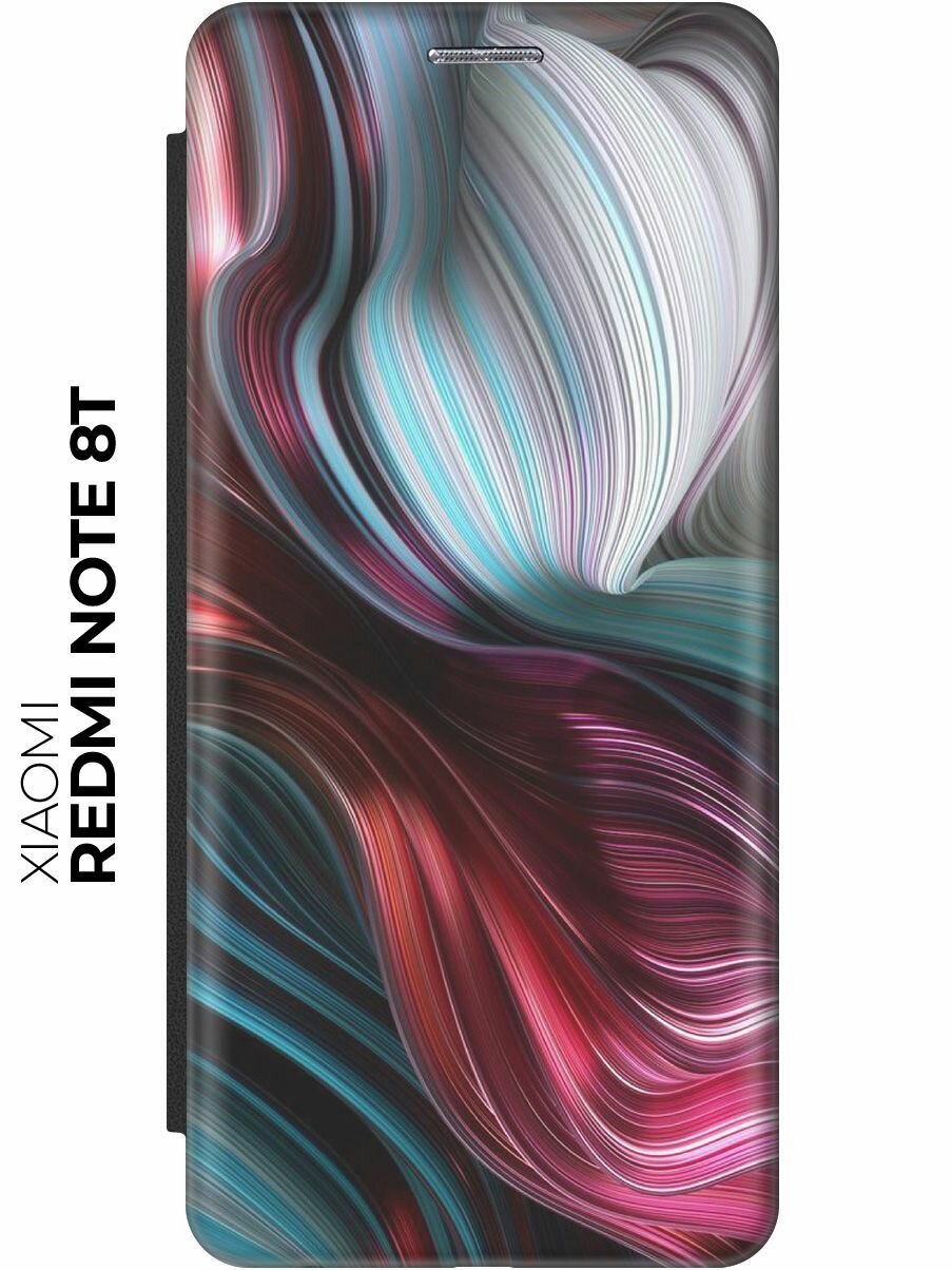 Чехол-книжка Разноцветные изгибы на Xiaomi Redmi Note 8T / Сяоми Редми Ноут 8Т черный