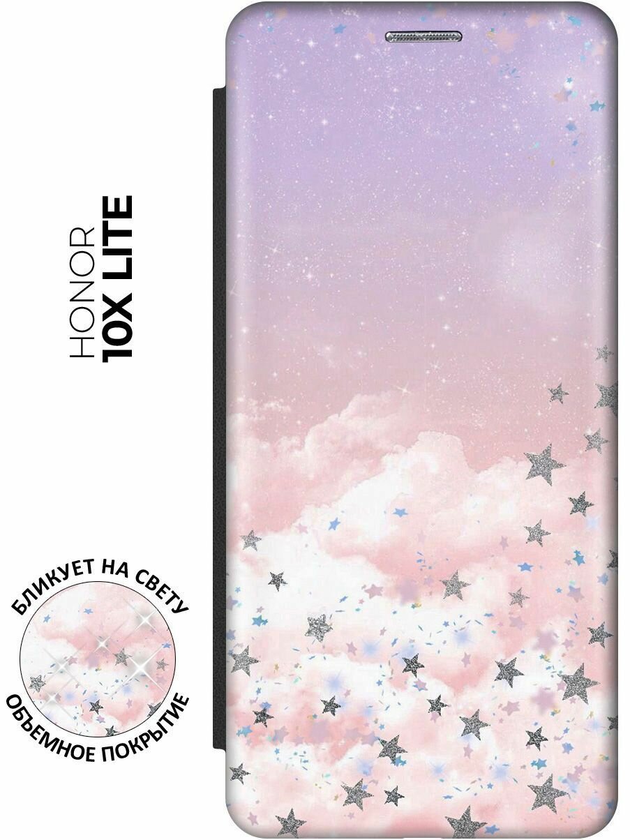 Чехол-книжка Небо в звездах на Honor 10x Lite / Хонор 10Х Лайт с эффектом блика черный