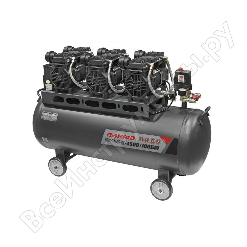 Компрессор Парма K-4500/100БМ безмасляный 3*1500 Вт, 100л, 711 л/м 02.014.00009