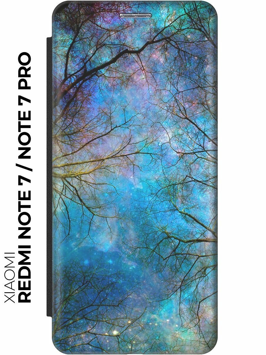 Чехол-книжка Ночное небо в ветвях на Xiaomi Redmi Note 7 / Note 7 Pro / Сяоми Редми Ноут 7 / Ноут 7 Про черный