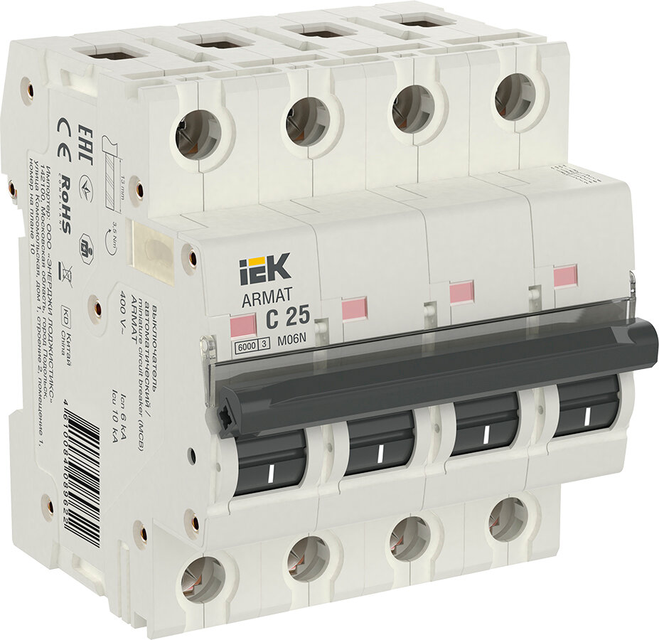 Выключатель автоматический четырехполюсный C 25А M06N IEK AR-M06N-4-C025