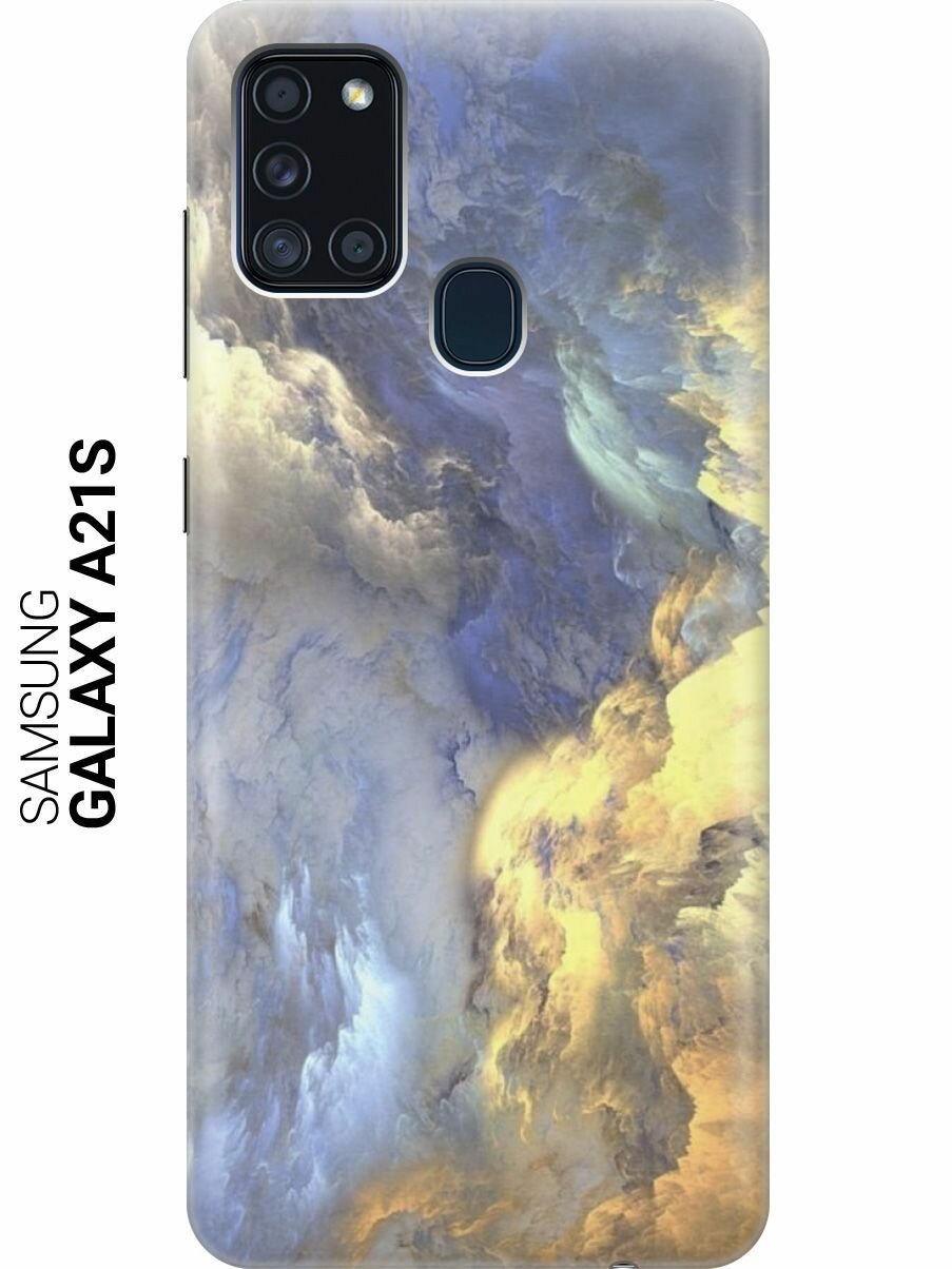Силиконовый чехол на Samsung Galaxy A21s, Самсунг А21с с принтом "Желто-синие облака"