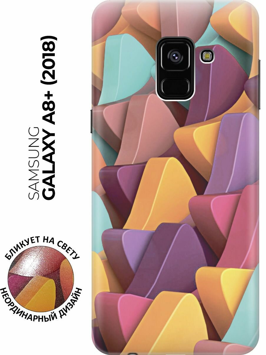 Силиконовый чехол Желто-розовые фигуры на Samsung Galaxy A8+ (2018) / Самсунг А8 Плюс 2018 с эффектом блика