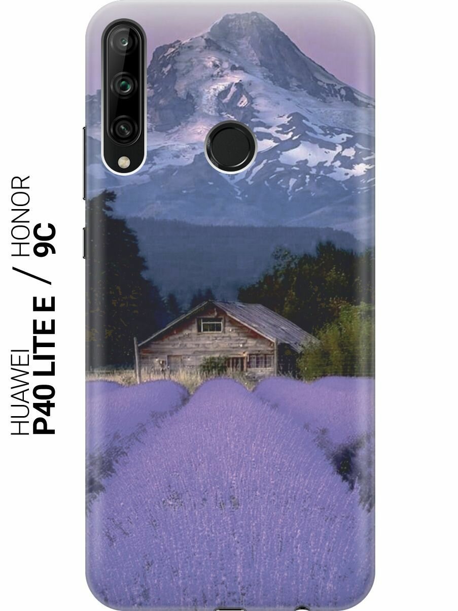 Силиконовый чехол на Honor 9C, Huawei P40 Lite E, Хуавей П40 Лайт Е, Хонор 9С с принтом "Лавандовое поле в горах"
