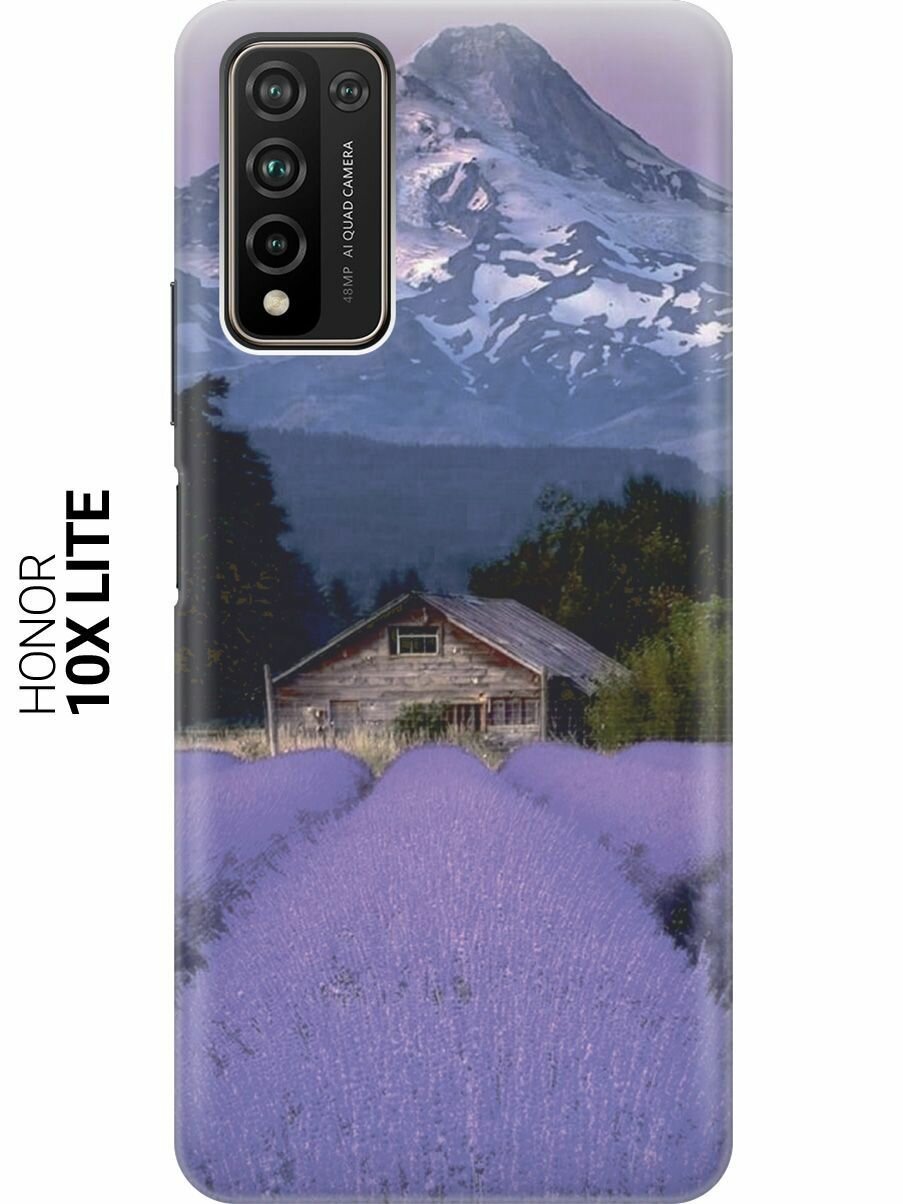 Силиконовый чехол на Honor 10x Lite, Хонор 10Х Лайт с принтом "Лавандовое поле в горах"