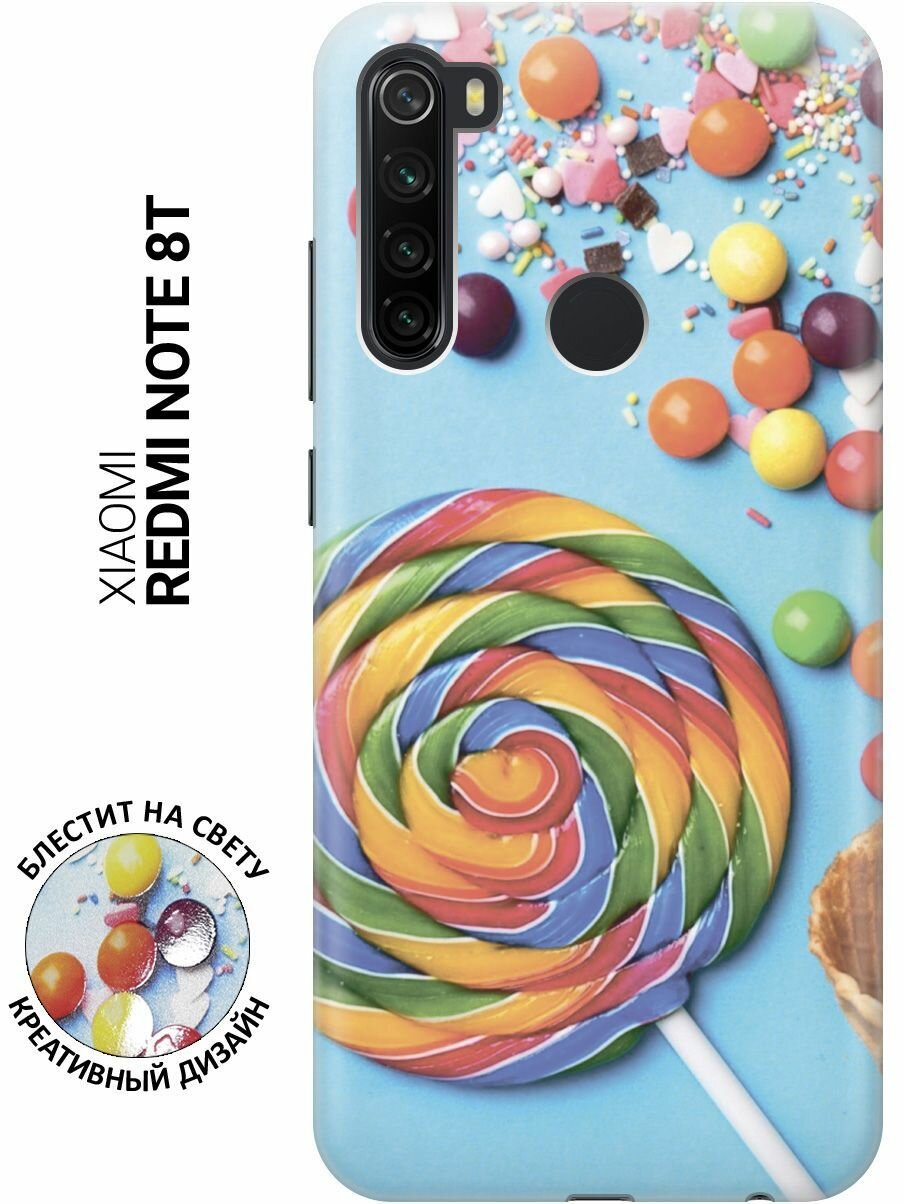 Силиконовый чехол на Xiaomi Redmi Note 8T, Сяоми Редми Ноут 8Т с эффектом блеска "Разноцветный леденец"