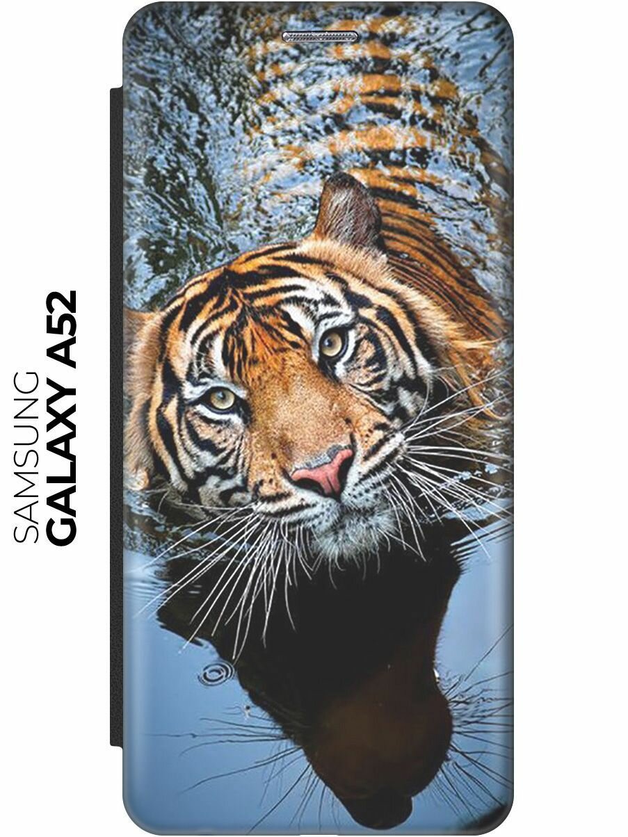 Чехол-книжка Тигр купается на Samsung Galaxy A52 / Самсунг А52 черный
