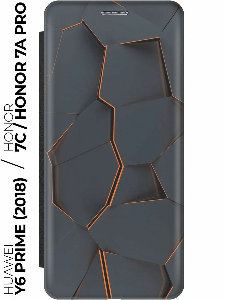 Чехол-книжка Графитовый излом на Honor 7C / 7A Pro / Huawei Y6 Prime (2018) / Хуавей У6 Прайм 2018 / Хонор 7А Про / 7С черный
