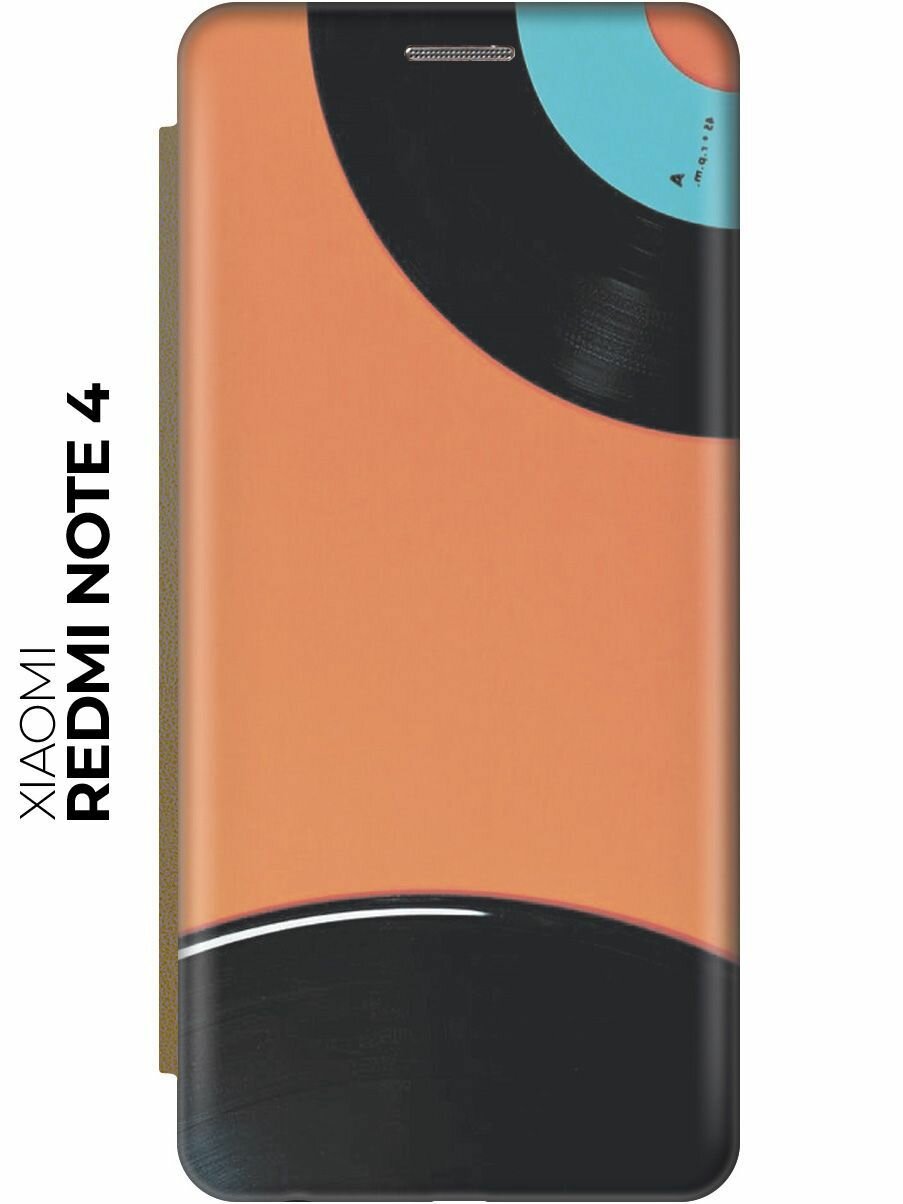 Чехол-книжка Пластинки на оранжевом на Xiaomi Redmi Note 4 / Note 4X / Сяоми Редми Ноут 4 / Ноут 4Х с эффектом блика золотой