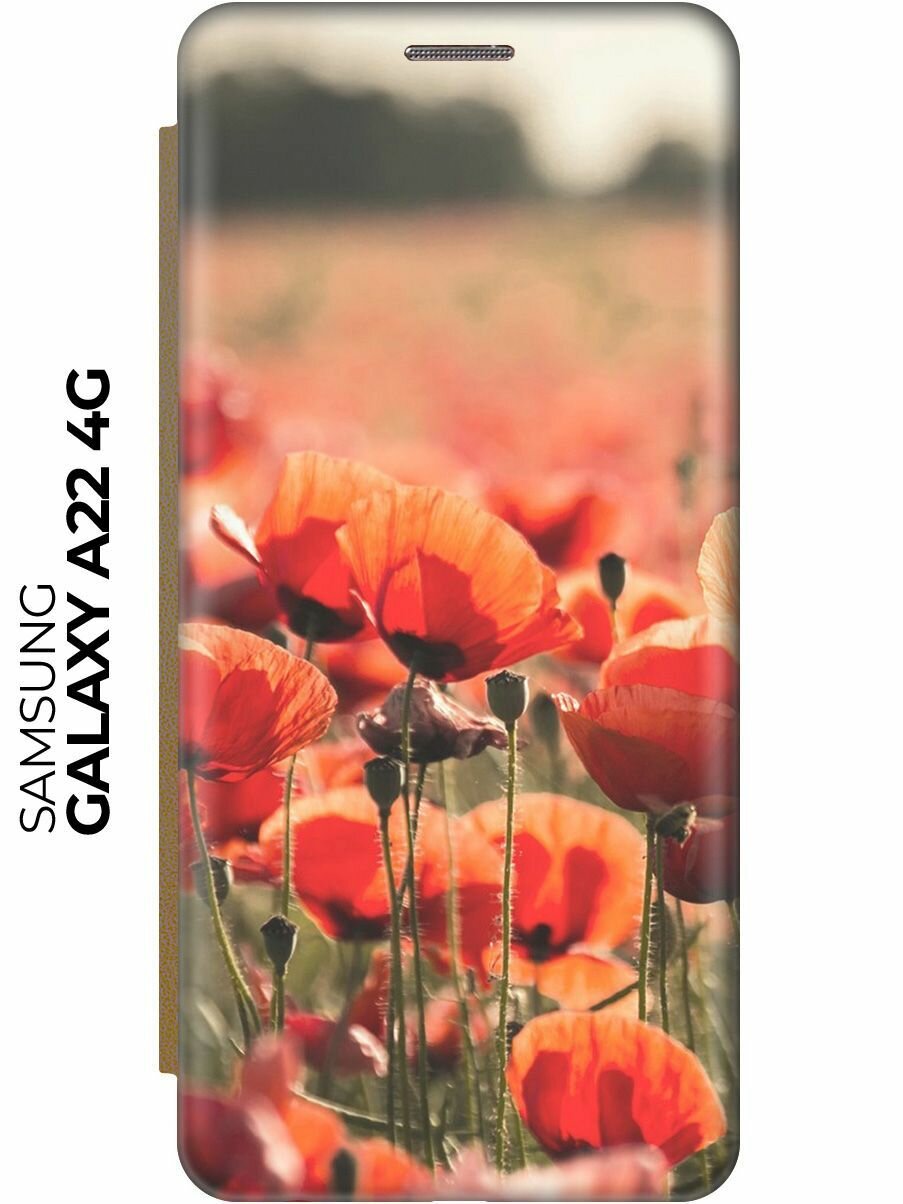 Чехол-книжка Маки на Samsung Galaxy A22 / M32 / M22 / Самсунг А22 / М32 / М22 золотой