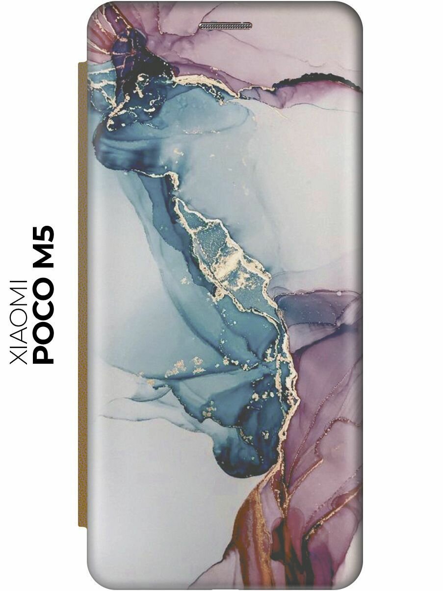 Чехол-книжка Сине-розовый мрамор на Xiaomi Poco M5 / Сяоми Поко М5 золотой