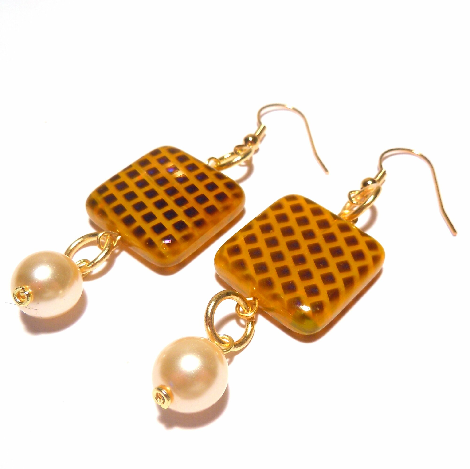 Серьги с подвесками, двусторонние, стекло, жемчуг имитация