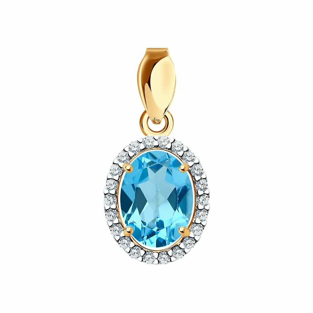 Подвеска, красное золото, 585 проба, топаз, фианит