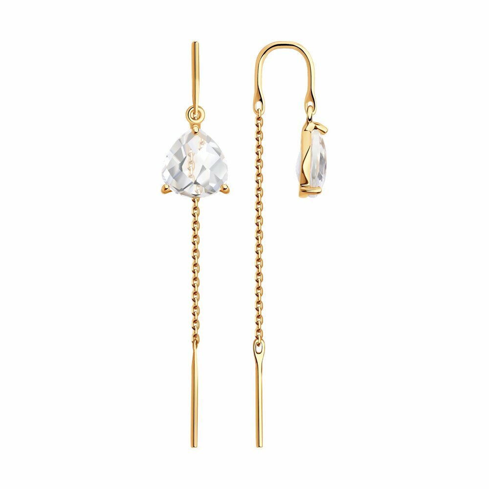 Серьги цепочки, красное золото, 585 проба, горный хрусталь