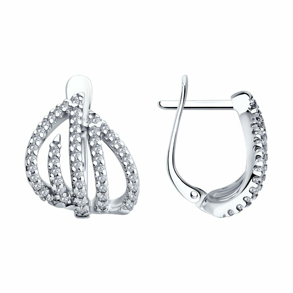 Серьги, серебро, 925 проба, родирование, фианит