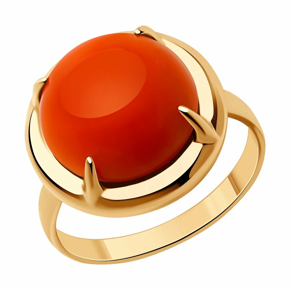 Кольцо, серебро, 925 проба, золочение, коралл