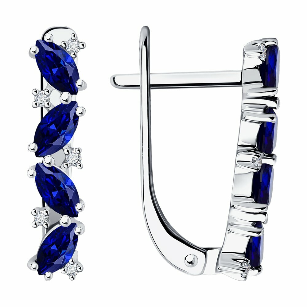 Серьги, белое золото, 585 проба, сапфир, бриллиант